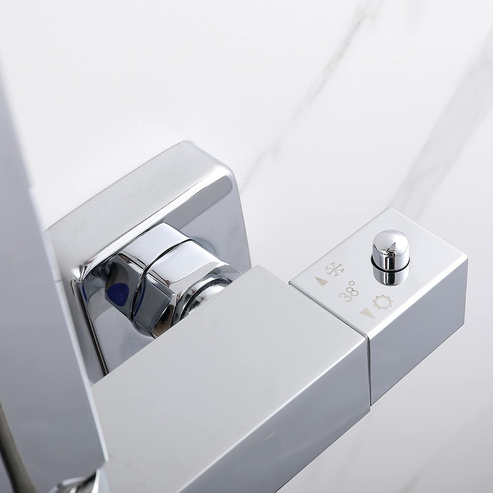 Bathroom Thermostatic Exposed Shower Mixer Twin head Large Square Bar ...