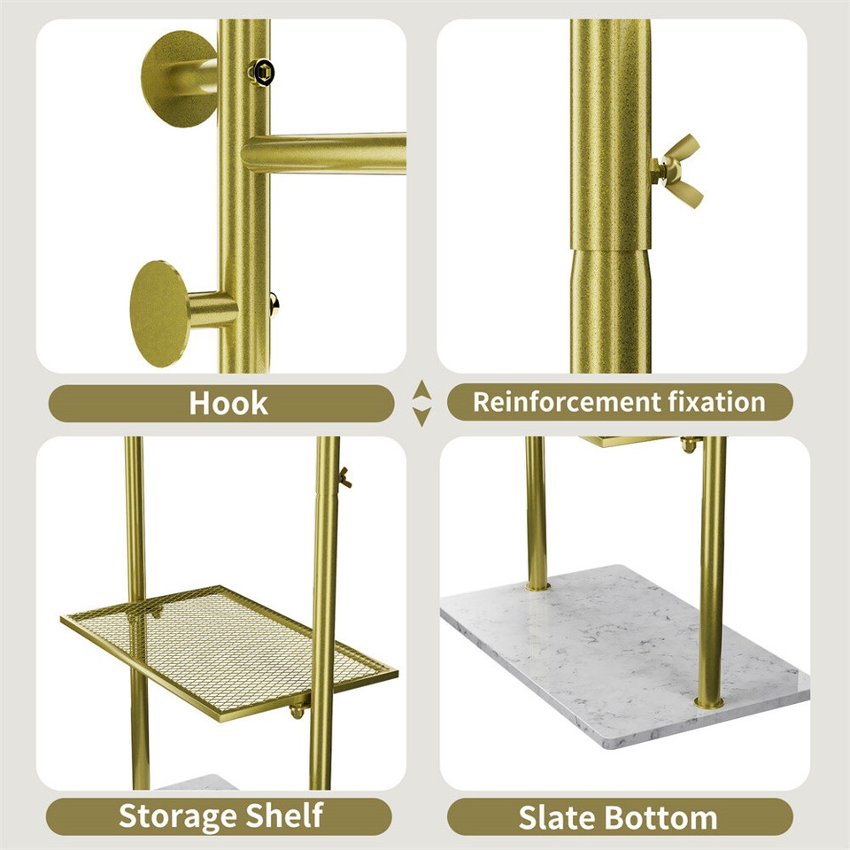Gold Coat Rack Modern Garment stand with Shelves Hooks Heavy-duty ...