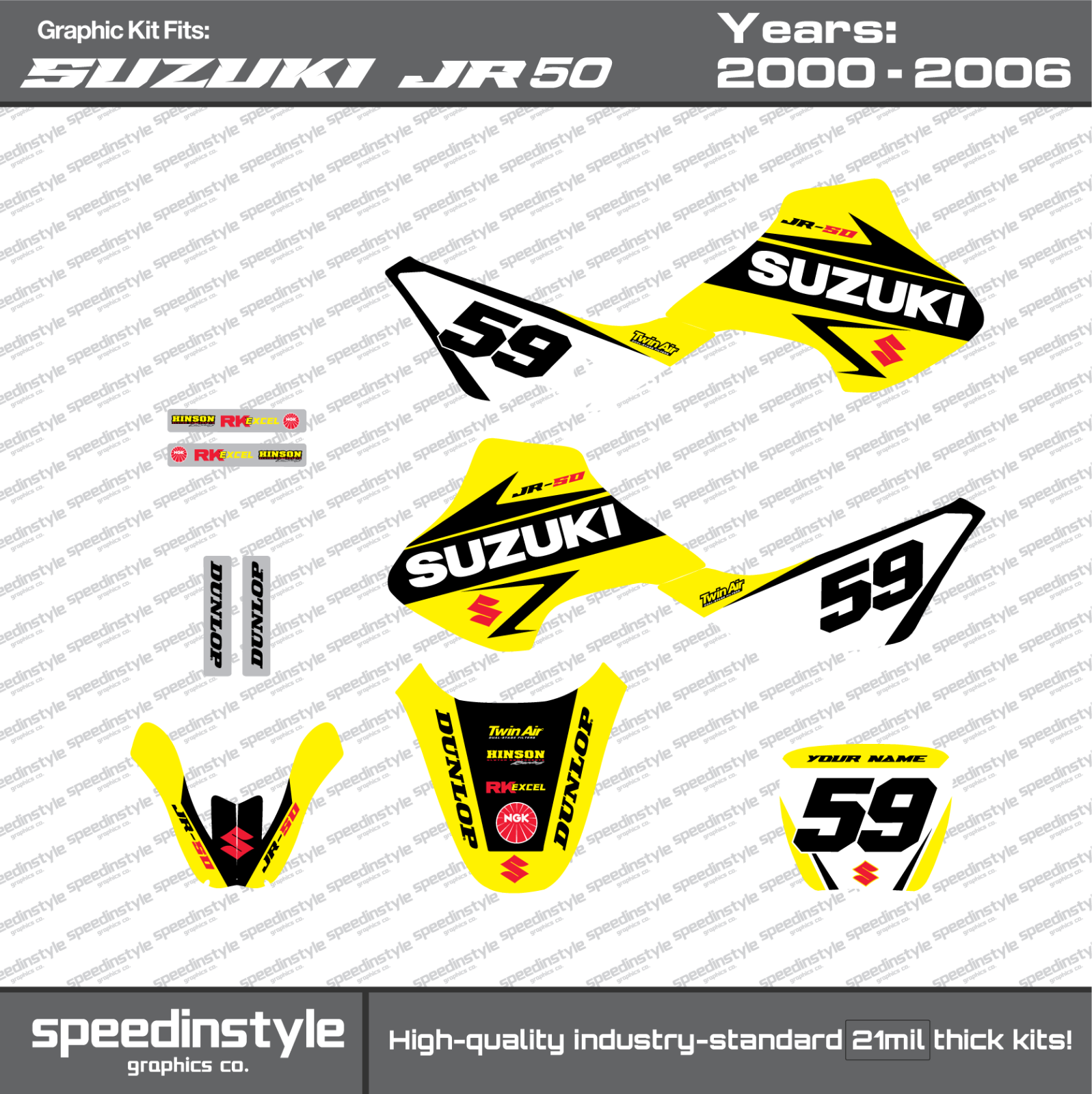 2000-2006 Suzuki JR50 JR 50 Team Yellow Graphics Decal Stickers Kit ...