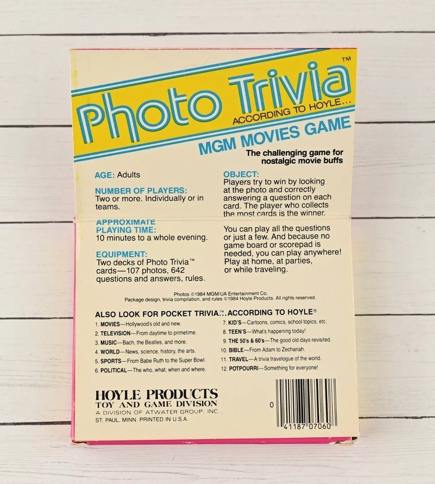 MGM Movies PHOTO TRIVIA According To Hoyle Card Game NO. 7060 - Vintage ...