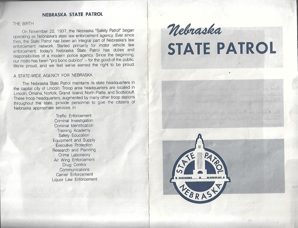 Nebraska State Patrol Shoulder Patch on a Department History Card | eBay