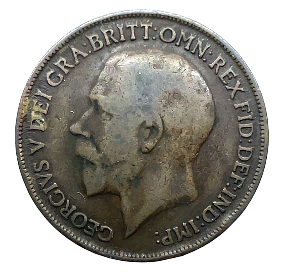 1918 H GREAT BRITAIN KING GEORGE V - ONE PENNY BRONZE COIN- KM# 810 ...