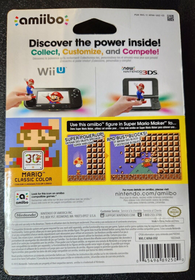 30th Anniversary Classic Color 8 Bit Super Mario Nintendo Amiibo WII U ...