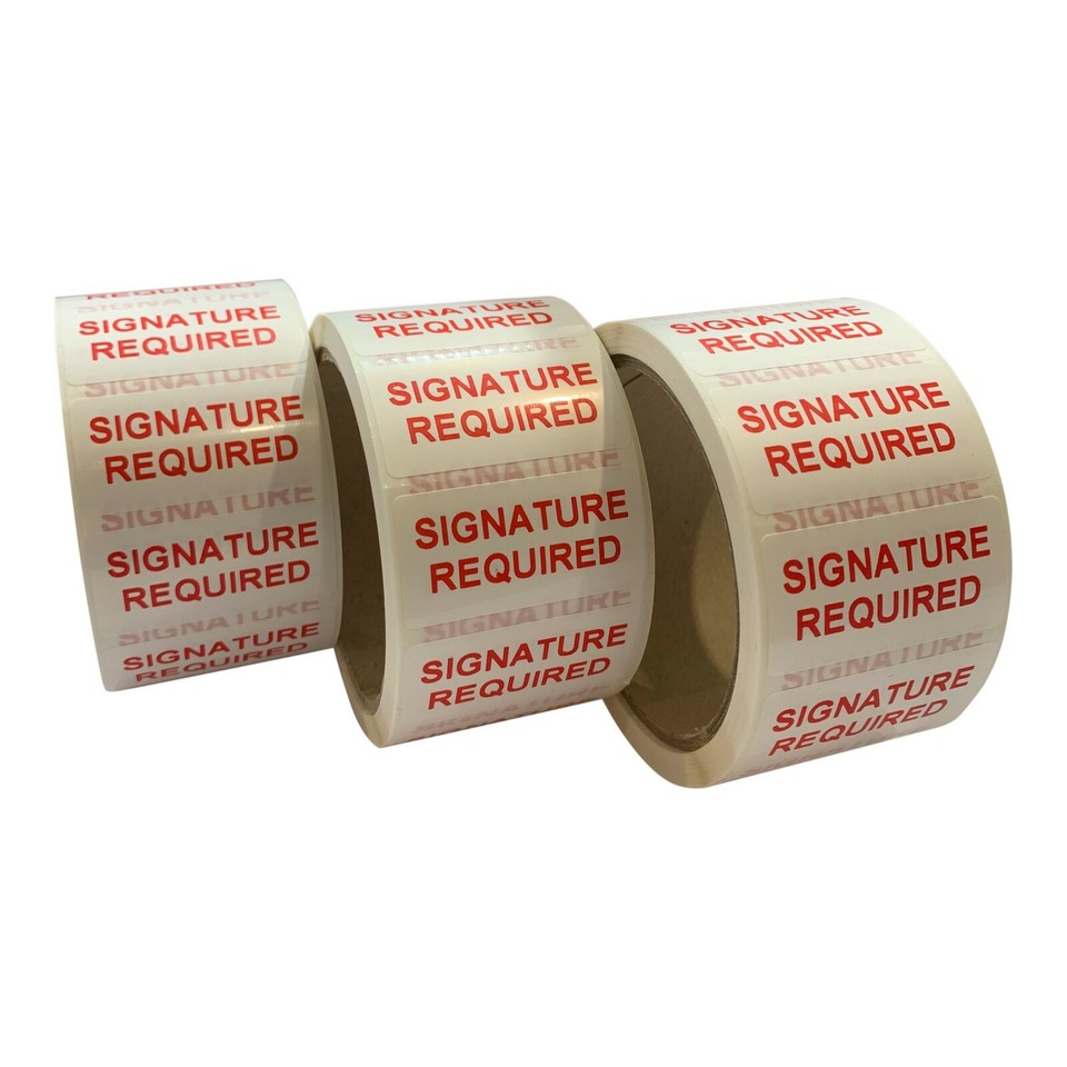 100 x Signature Required Labels 50mm x 25mm WITH EASY TEAR PERFORATIONS ...