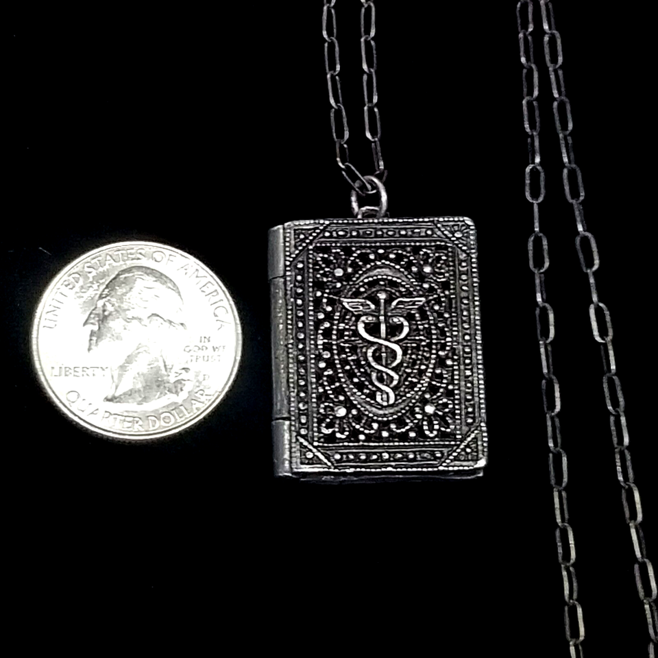 Antique Filigree Medical Caduceus Locket Pendant Necklace Nurses Doctor ...