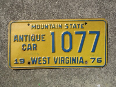 1976 West Virginia Antique Car License Plate WV WVA Chevy Ford ...
