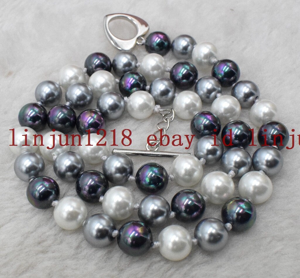 New 8/10/12mm South Sea Multicolor Shell Pearl Gemstone Necklace 18 ...
