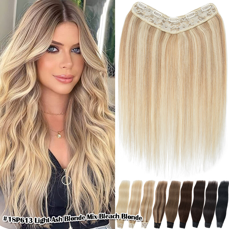 REAL Remy V-shaped Clip In 100% Human Hair Extensions One Piece 3/4 ...