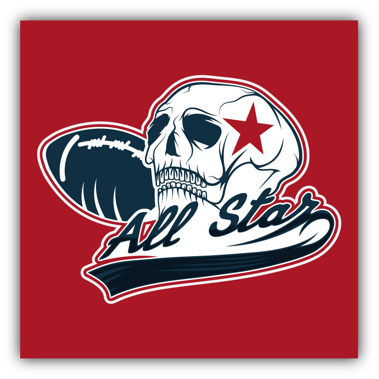 All Star Rugby American Football Skull Sport Car Bumper Sticker Decal ...