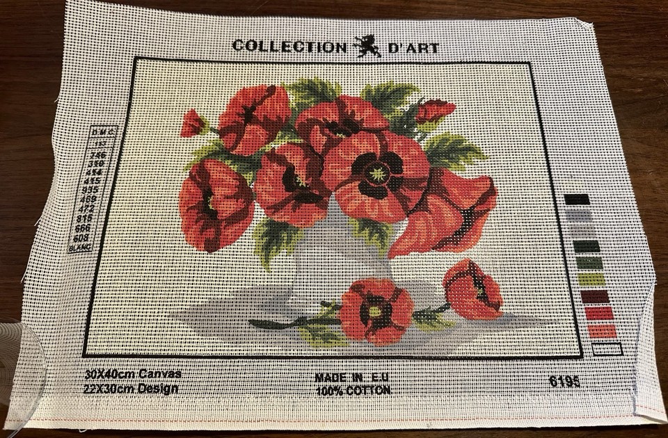 Collection d’Art Poppy Flowers Needlepoint Canvas 12 x 16 Floral Design ...