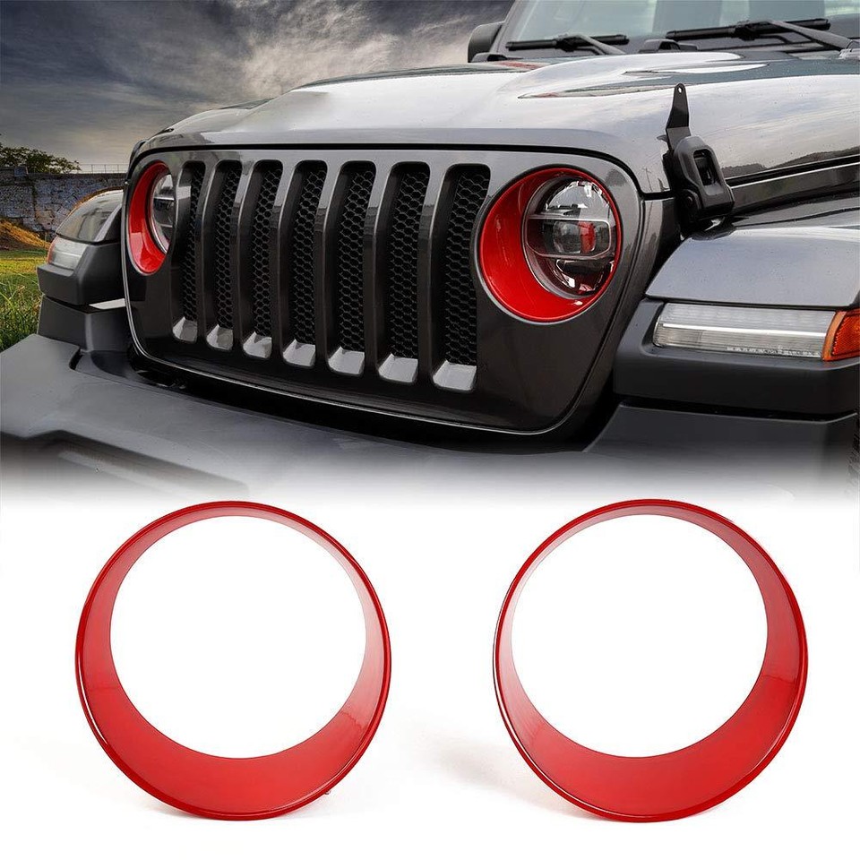 Rainbow Grille Grill Inserts & Red Headlight Covers For 2018 Jeep ...