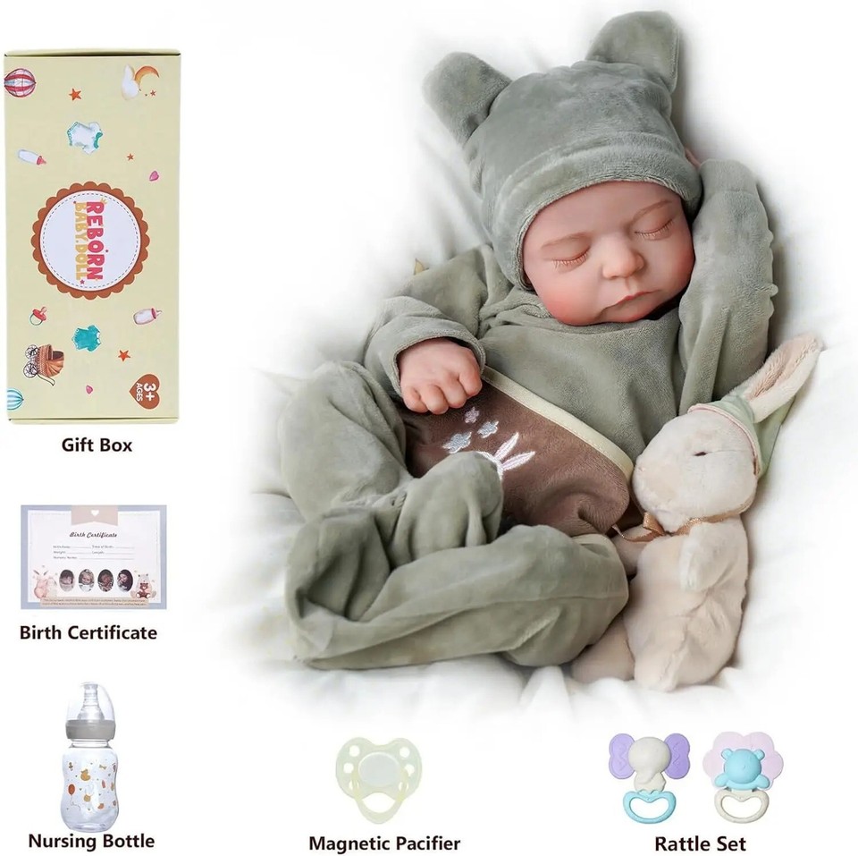 17" Lifelike Reborn Baby Doll Full Vinyl Realistic Anatomical Cute ...