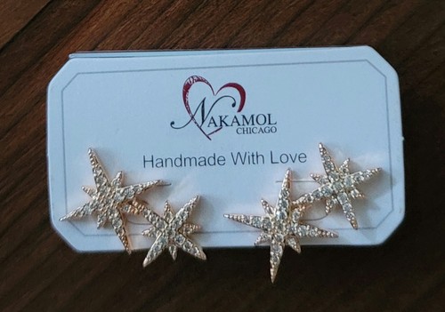 NWT NAKAMOL CHICAGO HAND MADE DOUBLE STAR STUD EARRINGS GOLD PLATED ...