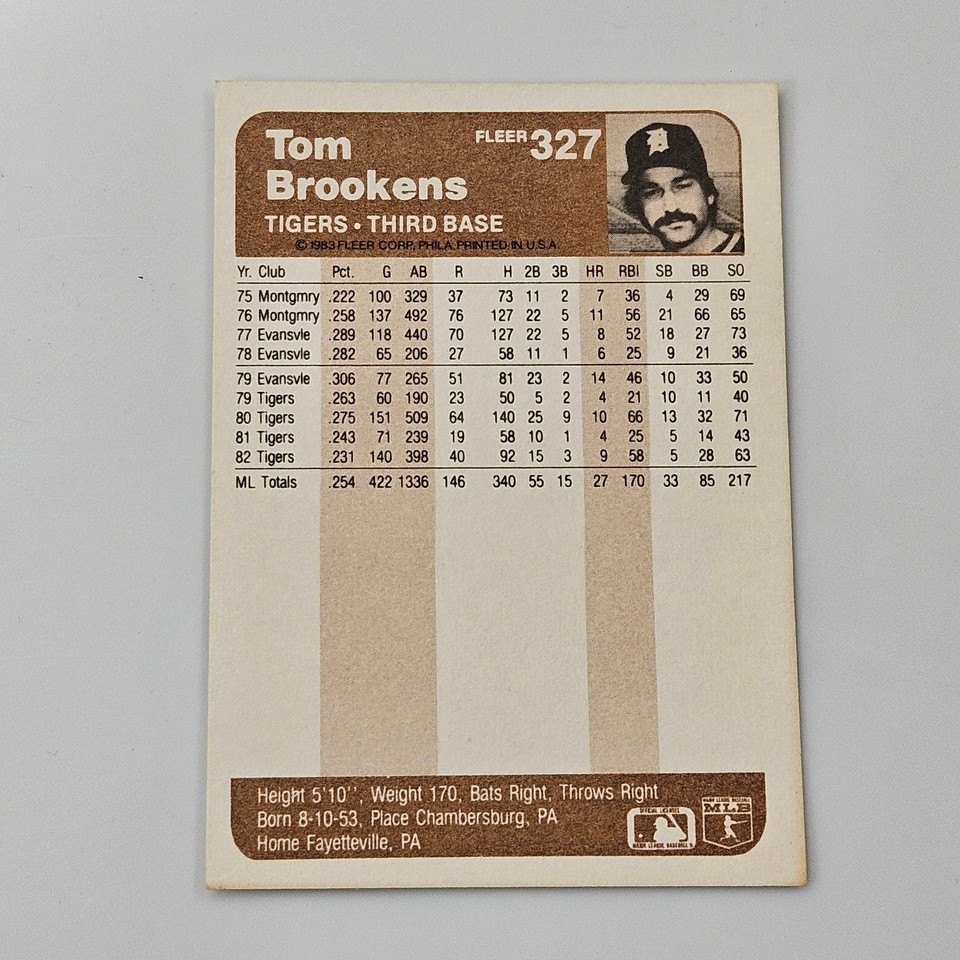 Tom Brookens Detroit Tigers 1983 Fleer #327 Baseball Card | eBay