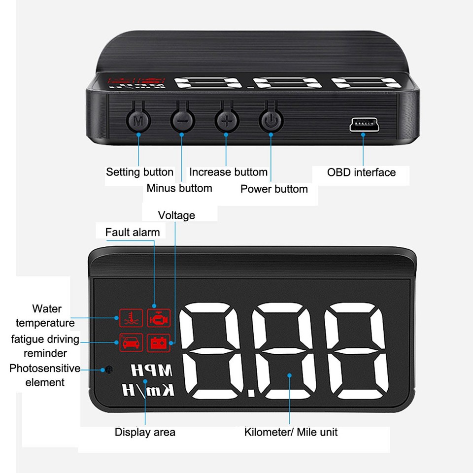 NEW Car HUD Head Up Display Over Speed Warning OBD2 Speedometer ...