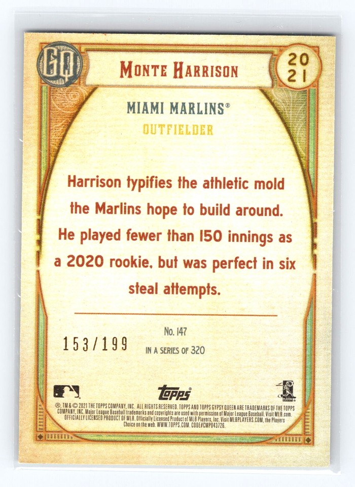 2021 Topps Gypsy Queen #147 Monte Harrison Turquoise #/199 SN,RC | eBay