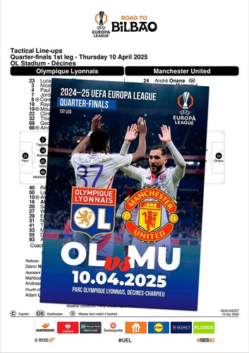 LYON France v MANCHESTER UNITED England 2025 EL FAN 8 pg + OFFICIAL LU ...