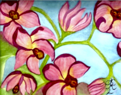 PAINTING WATERCOLOR 11X14 DOUBLE MAT 16X20 FLOWER ORCHID PINK GREEN ...