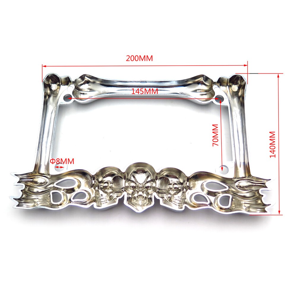 Chrome Metal Skull Motorcycle Bike License Plate Tag Frame Holder For ...