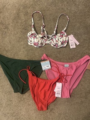 3 pieces swimwear XXS TOP XS red bottom medium green bottom, mauve ...