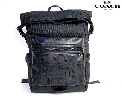Coach Terrain Top Roll Large Black Leather Canvas Bookbag Backpack ...