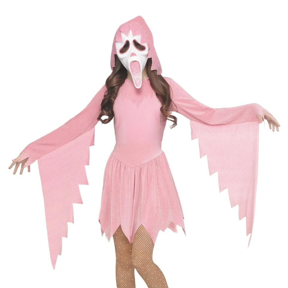 Ghost Face Lives Girl Pink Sparkly Halloween Costume Dress & Mask -Free ...