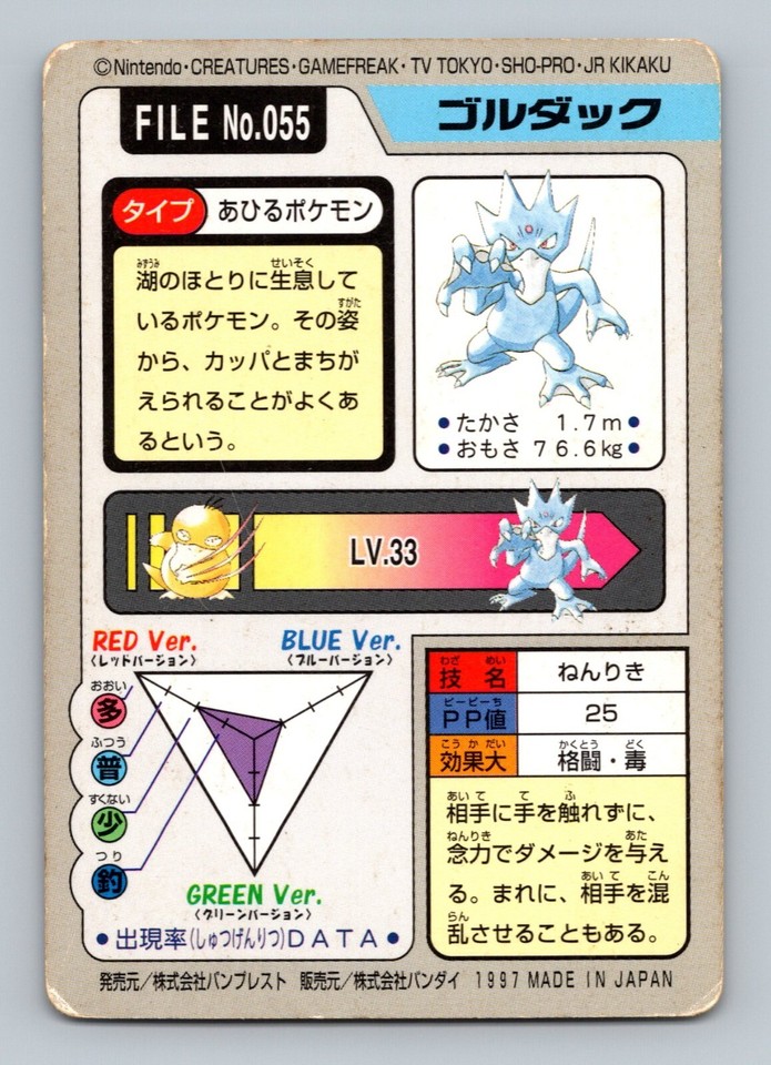 Pokemon Card Japanese - Golduck No. 055 - Bandai Carddass | eBay