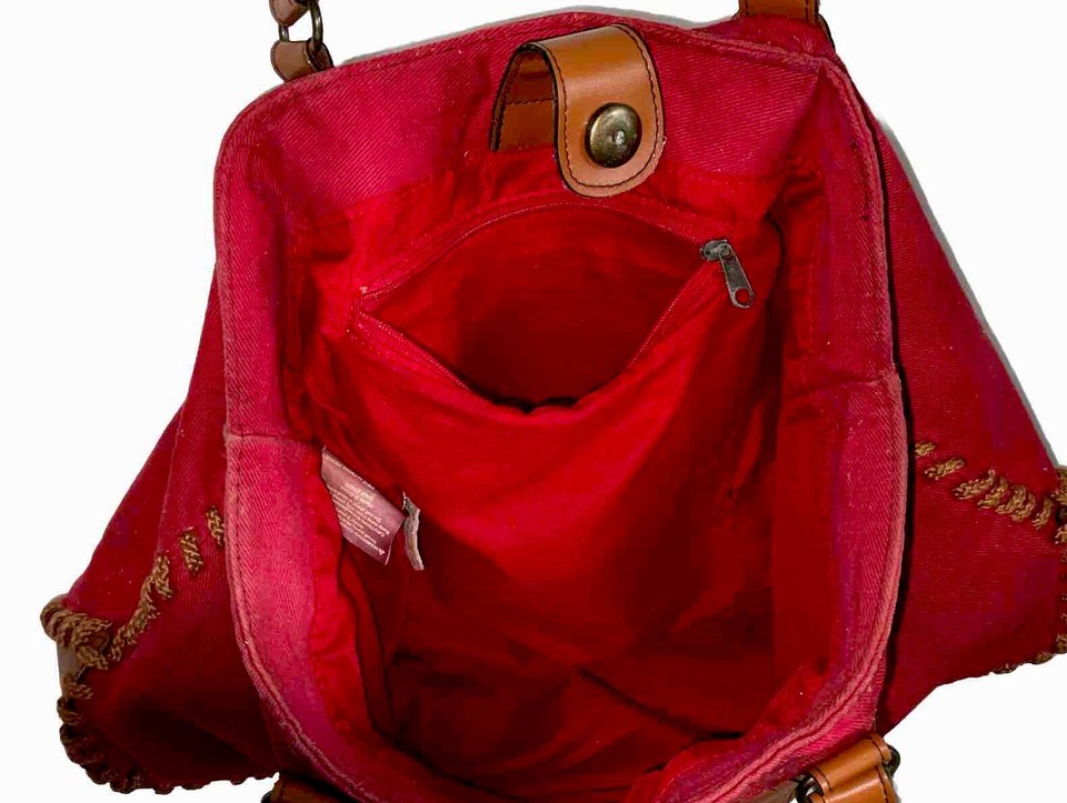 Disney Winnie The Pooh Canvas Shoulder BagTote Red Embossed Snap Long ...