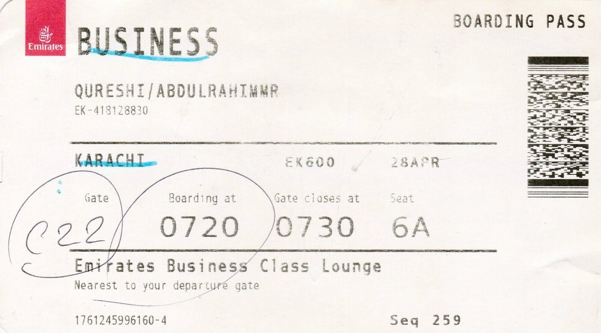 Emirates Boarding Pass Print Out