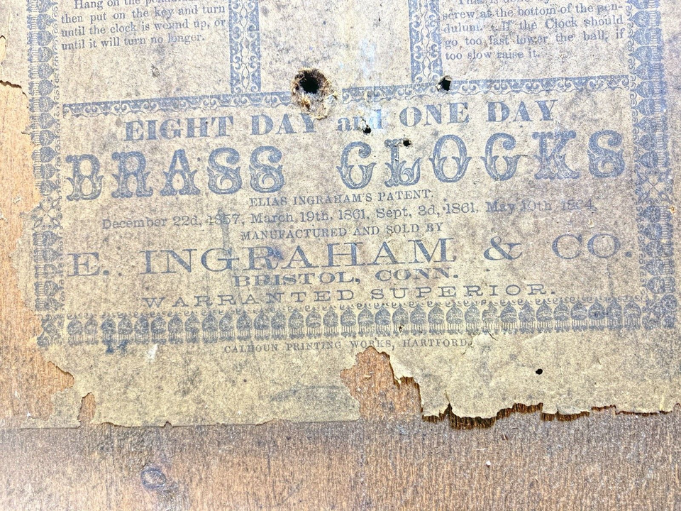Old Ingraham Clock Back Board 15 1/16 X 7 3/4 Inches (LL5202) | eBay