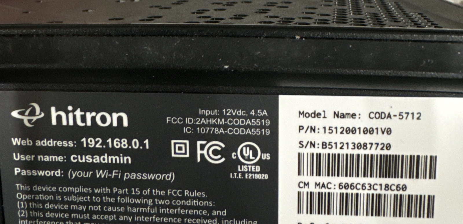 Hitron CODA-5712 Cable Modem Router DOCSIS 3.1 WiFi 6 2.5 GigE Ethernet ...