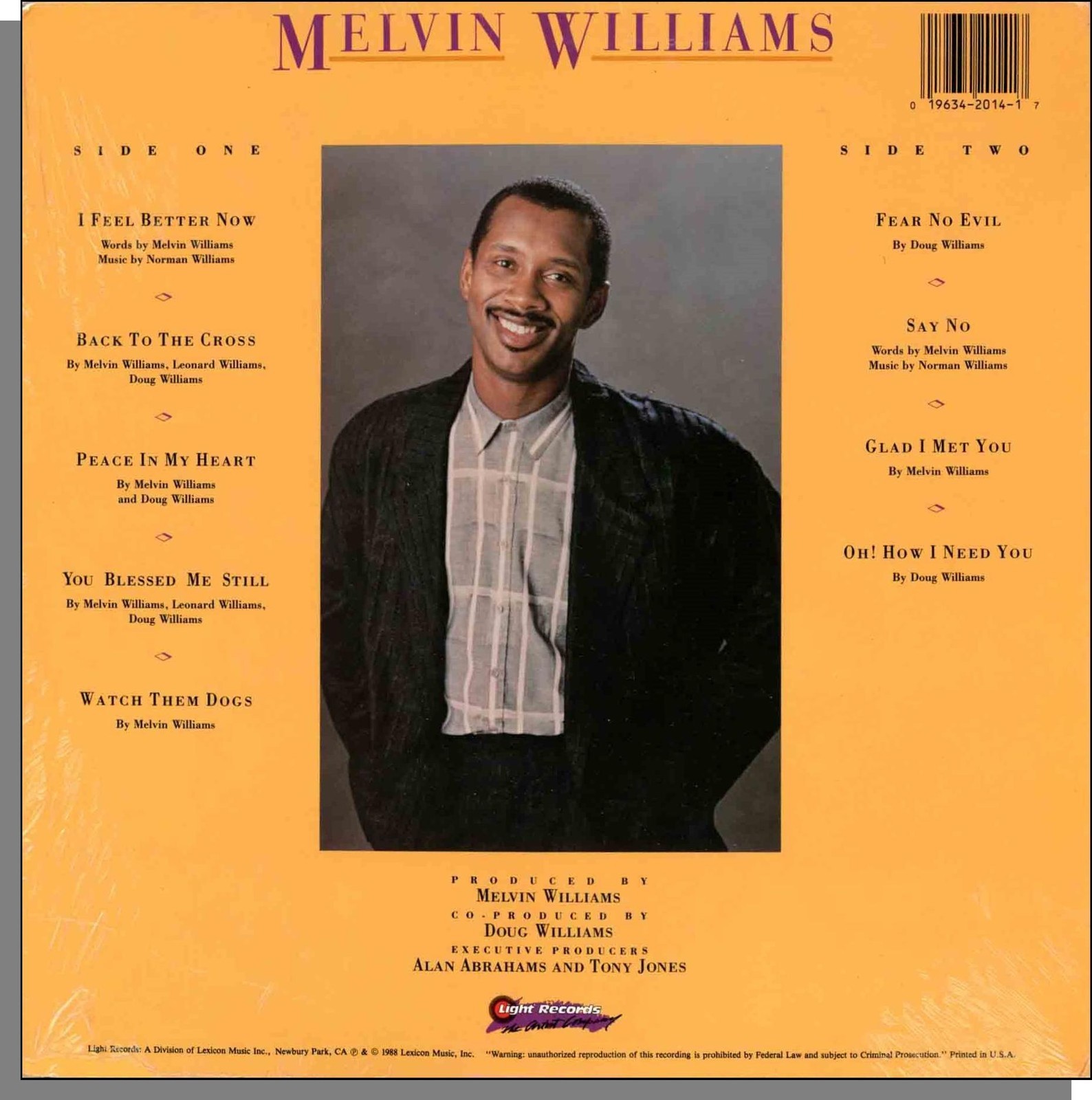 Melvin Williams - Back to the Cross - New 1988 Christian LP Record! | eBay