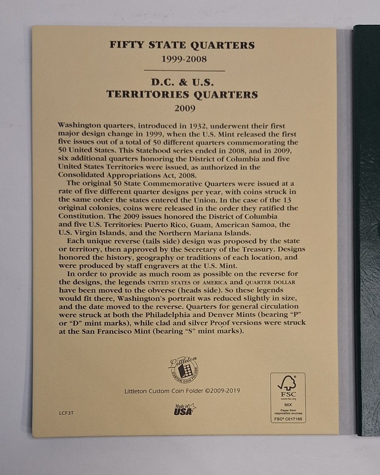 Littleton Coin Folder Fifty State Quarters 1999-2008 D.C. U.S ...