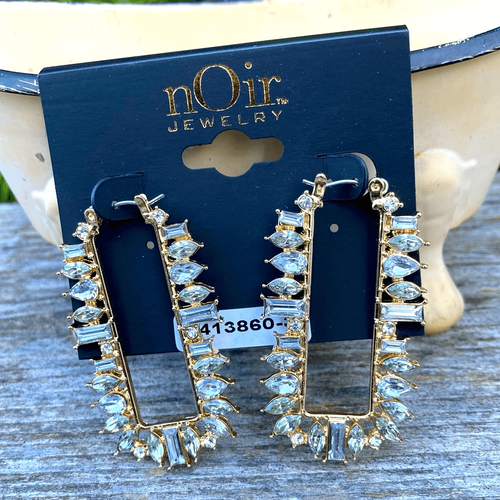 Noir Iridescent Light Green & Gold Rectangle Hoop Rhinestone Earrings. NWOT! | eBay