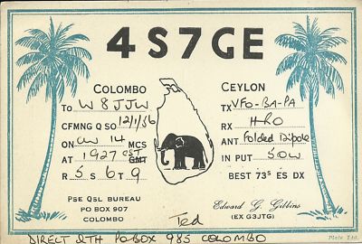 OLD VINTAGE 4S7GE COLOMBO CEYLON SRI LANKA AMATEUR RADIO QSL CARD | eBay