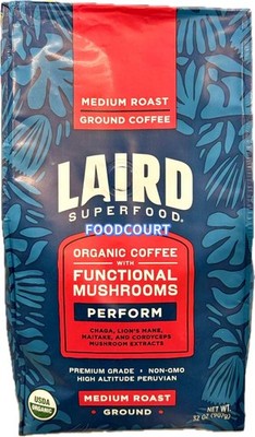 Laird Superfood Medium Roast Ground Coffee Organic Functional Mushrooms ...