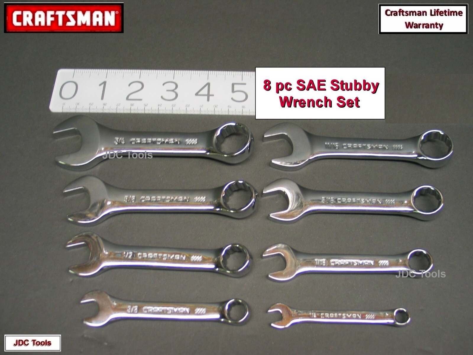 CRAFTSMAN HAND TOOLS 8 pc FULL POLISH Stubby Combination SAE Wrench set ...