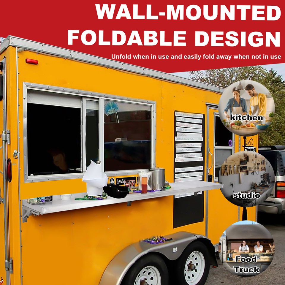 Folding Concession Stand Shelf 72" x 12" Stainless Steel Drop Down Wall ...