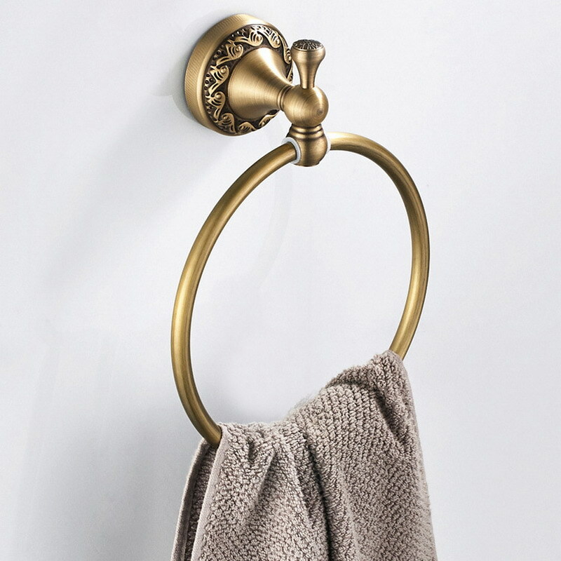 Antique Brass Round Bathroom Towel Ring Towel Rack Holder Flower Carved ...