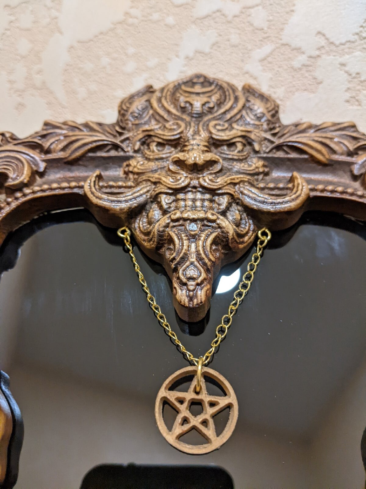 Black mirror Wooden wall mirror with demon skull Gothic mirror Natural ...