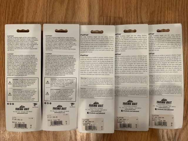 Lot of 5 Yakima Flatfish T-60 T-50 Lures - Eradicator Grinch Pickle ...