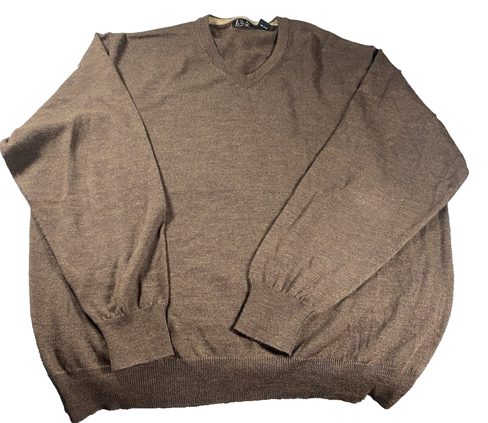 JOS A BANK Sweater Mens XL Merino Wool Brown Pullover V-Neck Long ...