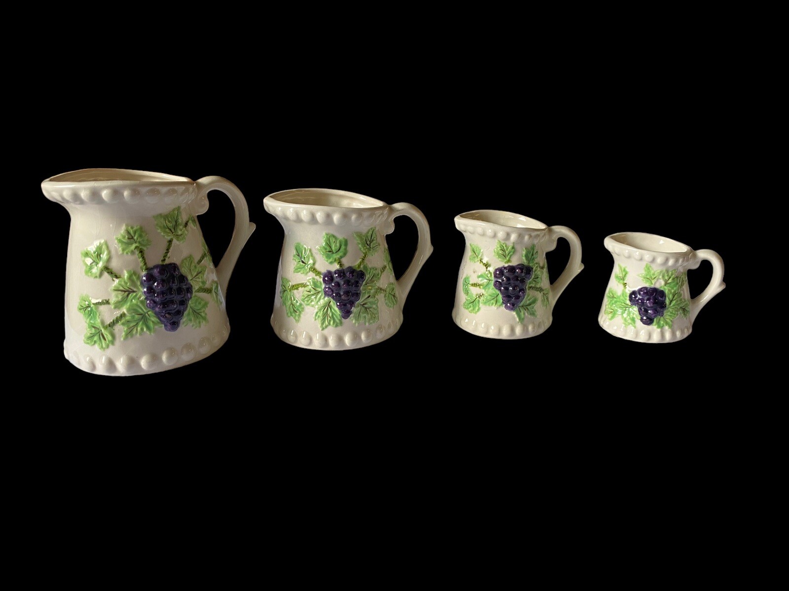 Vintage White Ceramic Miniature Pitcher Grapes Vines Measuring Cup Set ...