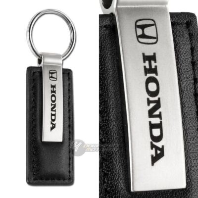 Honda Logo Rectangle Black Leather Chrome Key Fob Keyring Keychain ...