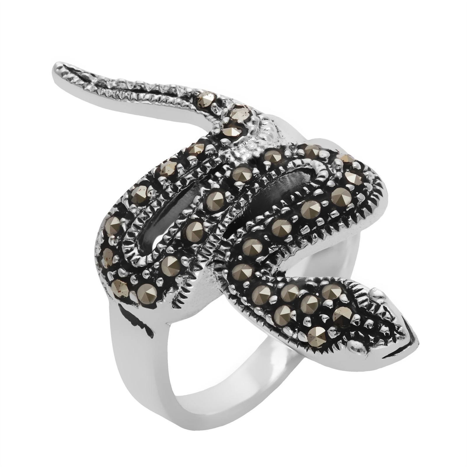 Marcasite Snake Ring Sterling Silver Vintage Style Statement Serpent ...