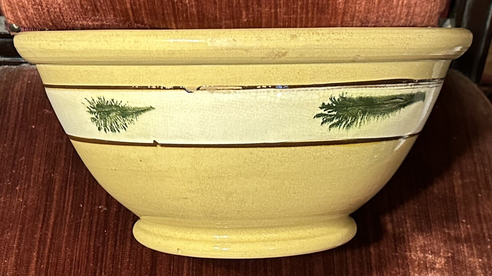 Antique 13.75” Mochaware Seaweed Green Mocha Bowl Yellow Ware VGC 1850s ...
