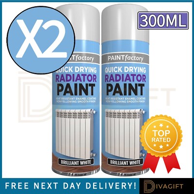 BRILLIANT WHITE RADIATOR SPRAY PAINT HEAT RESISTANT QUICK DRY AEROSOL ...
