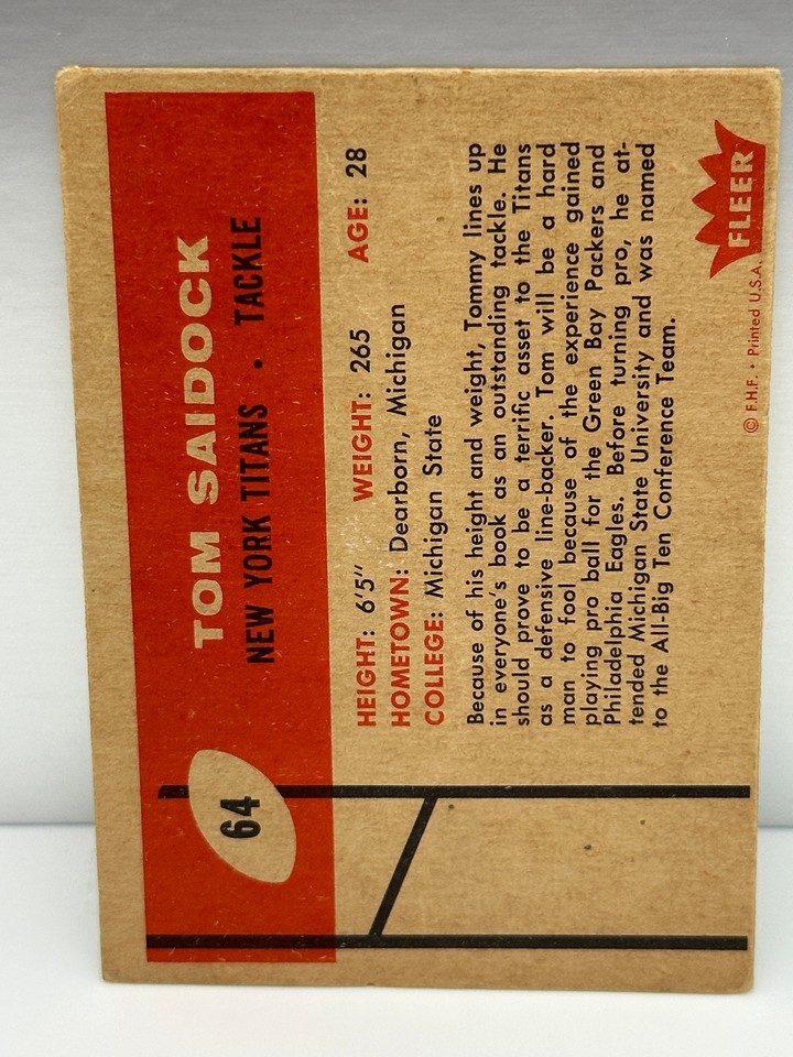 1960 Fleer #64 Tom Saidock | eBay