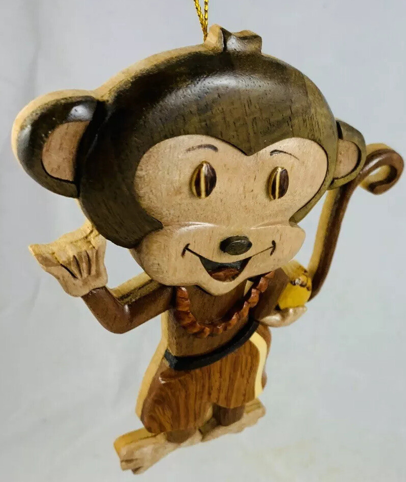 Hawaiian Hula Monkey Hang Loose Shaka Wood Art Christmas Tree Ornament ...