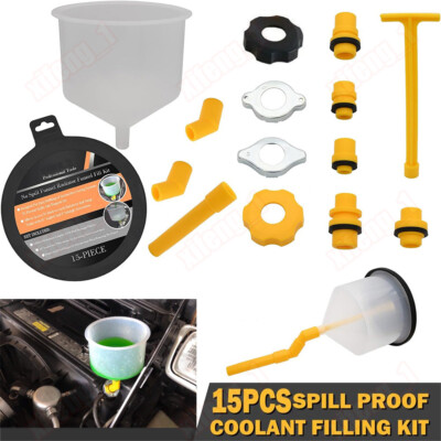Spill Proof Radiator Coolant Filling Funnel Kit 15-pcs Cooling System ...